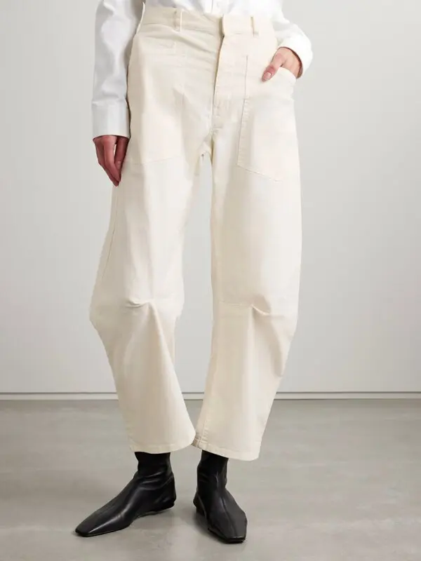NILI LOTAN Shon Cotton-blend Twill Barrel-leg Pants - Ivory