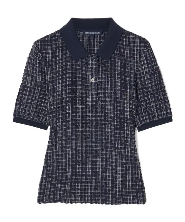 Veronica Beard Benedetta Checked Seersucker Polo Shirt - Navy