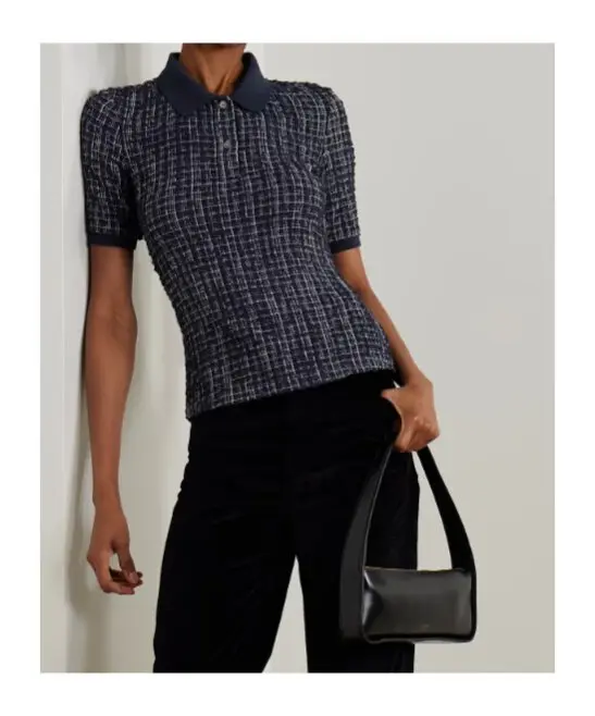 Veronica Beard Benedetta Checked Seersucker Polo Shirt