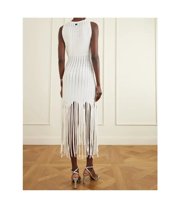 Balmain Fringed Pointelle-knit Midi Dress