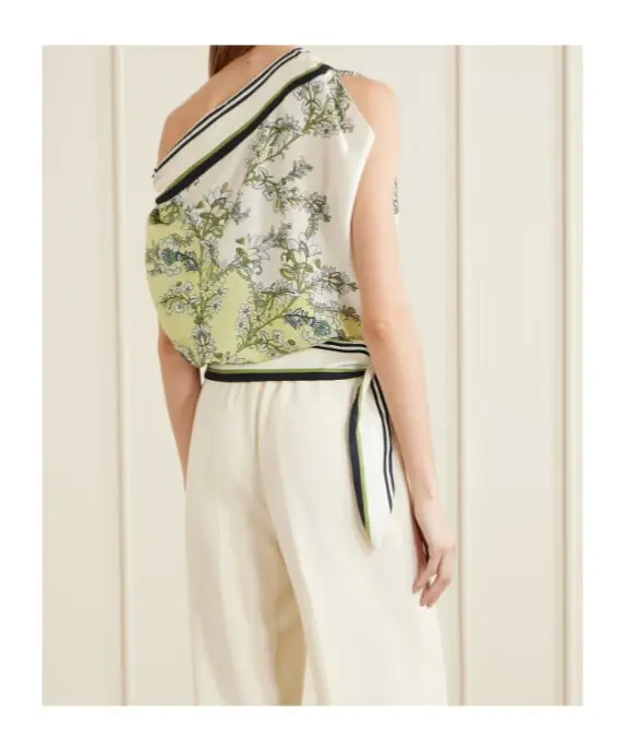 Veronica Beard Tari One-shoulder Printed Twill Blouse