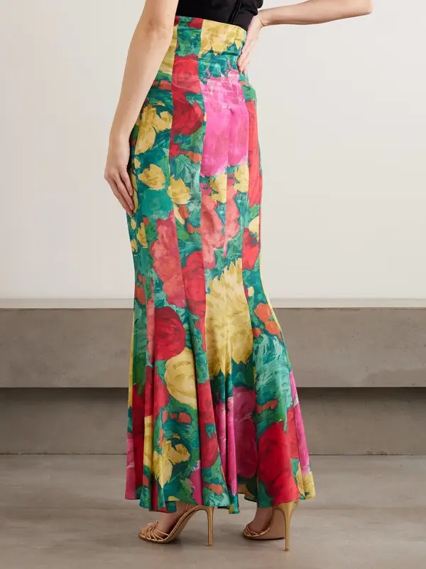 Balmain Paneled Floral-print Silk Maxi Skirt