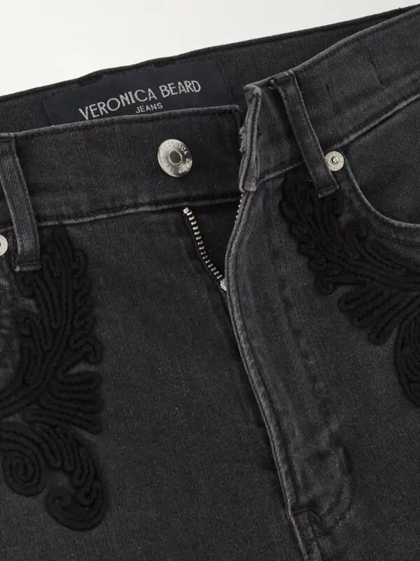Veronica Beard Crosbie High-rise Embroidered Wide-leg Jeans
