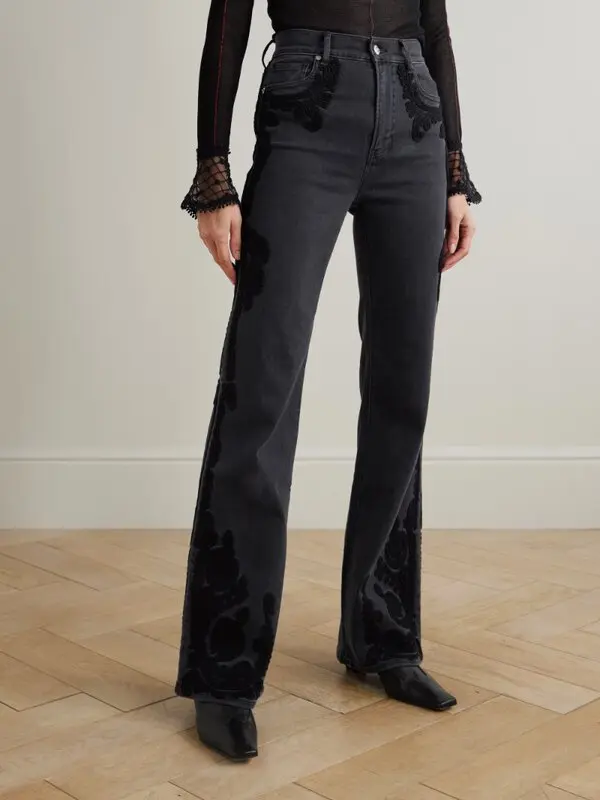 Veronica Beard Crosbie High-rise Embroidered Wide-leg Jeans