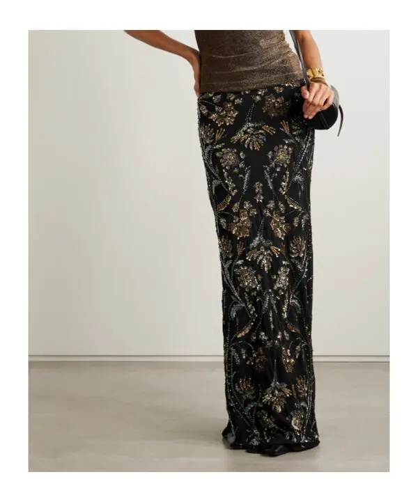 Veronica Beard Medina Embellished Crepe Maxi Skirt