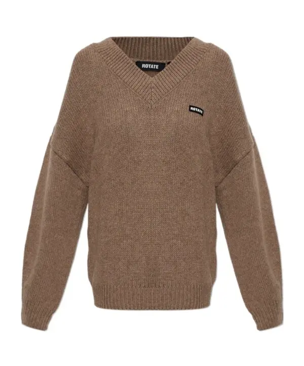 ROTATE BY BIRGER CHRISTENSEN V-neck Long-sleeved Knit Top - Brown