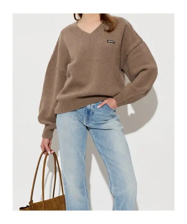 ROTATE BY BIRGER CHRISTENSEN V-neck Long Sleeve Knitted Sweater - Brown