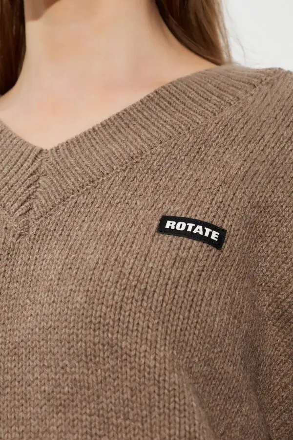 ROTATE BY BIRGER CHRISTENSEN V-neck Long Sleeve Knitted Sweater - Brown