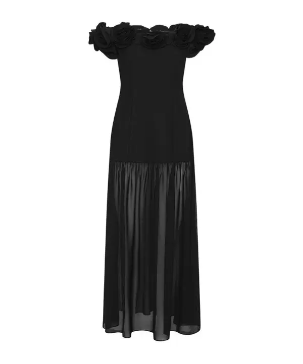 ROTATE BY BIRGER CHRISTENSEN Floral Appliqué Off-shoulder Maxi Dress - Black