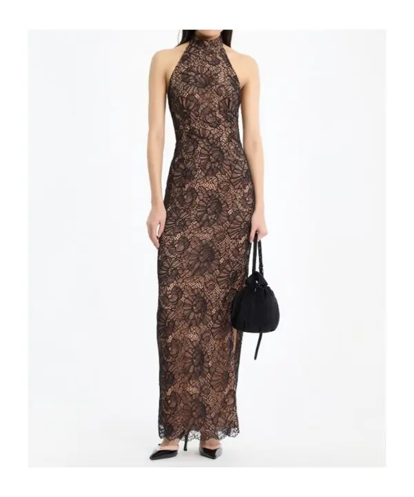 ROTATE BY BIRGER CHRISTENSEN Lace Halterneck Maxi Dress