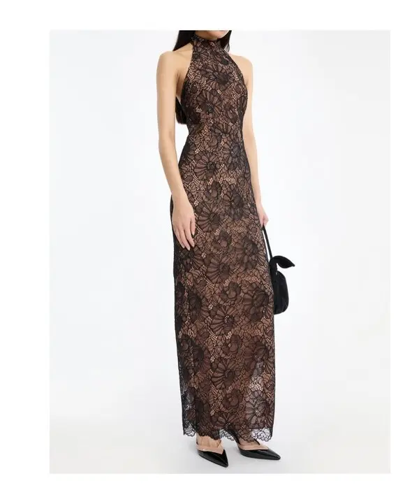 ROTATE BY BIRGER CHRISTENSEN Lace Halterneck Maxi Dress