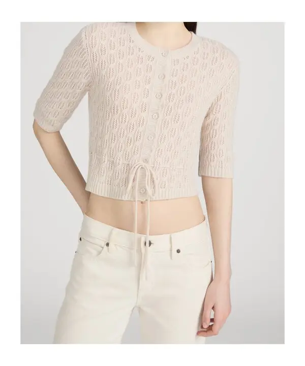 FRAME Wool And Cashmere Openwork Knit Cardigan