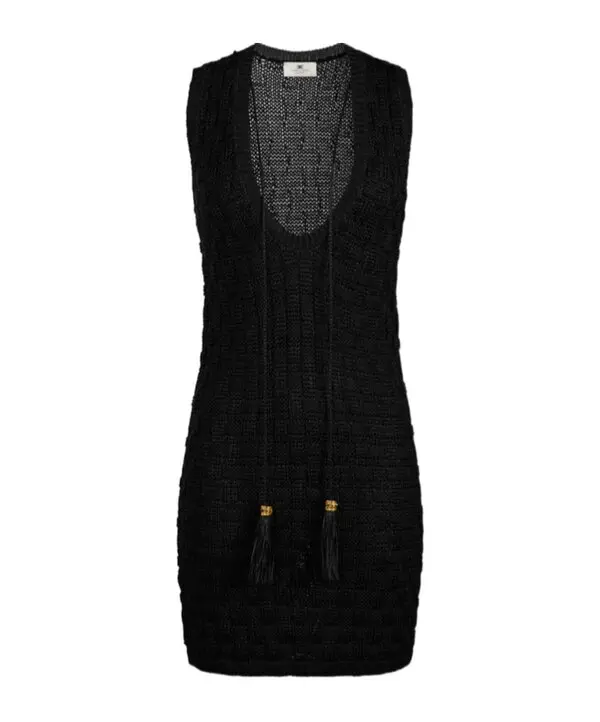 Elisabetta Franchi Knit Tassel Mini Dress - Black