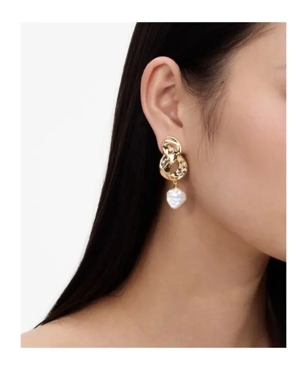 SELF-PORTRAIT Gold Link Pearl Drop Earrings