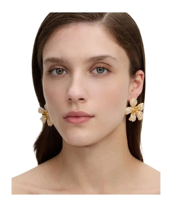 SELF-PORTRAIT Gold Pearl Encrusted Flower Earrings