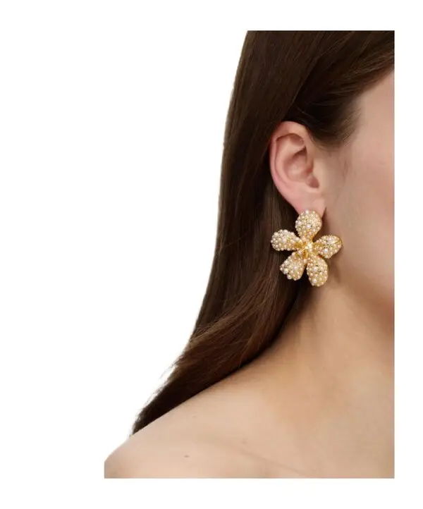 SELF-PORTRAIT Gold Pearl Encrusted Flower Earrings