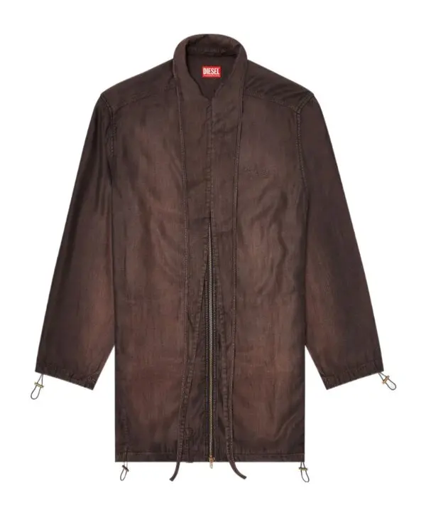 DIESEL® Extra-long Collar Zip-up Denim Jacket - Brown