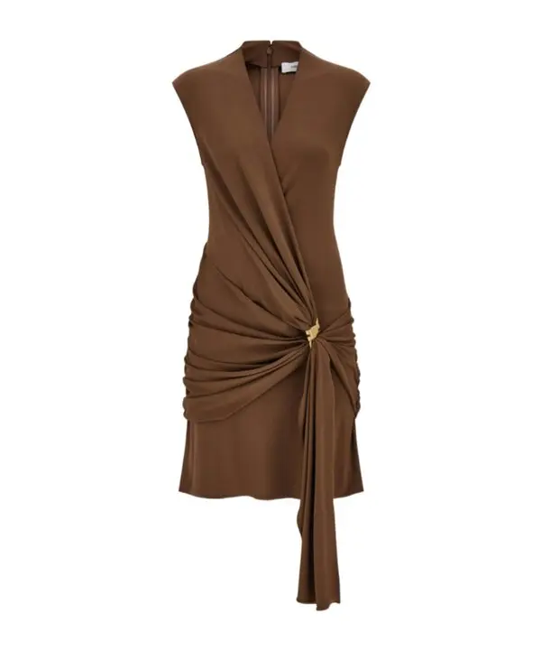 FERRAGAMO Viscose Mini Dress With Gathered Waist - Clay