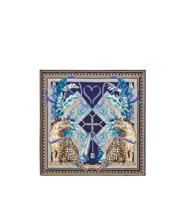 FERRAGAMO Poised Leopards Print Silk Scarf - Blue