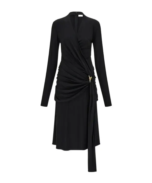 FERRAGAMO Viscose Dress With Gathered Waist - Black