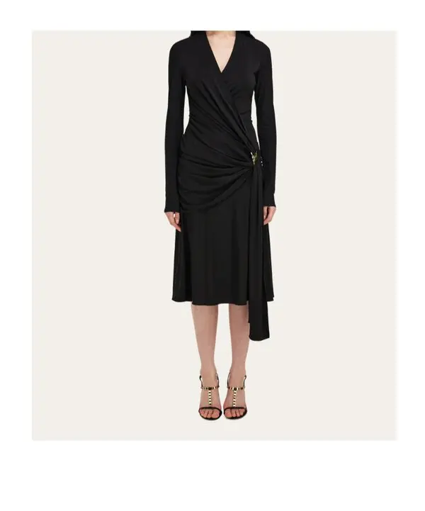 FERRAGAMO Viscose Dress With Gathered Waist - Black