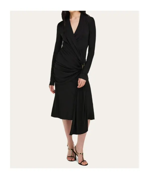 FERRAGAMO Viscose Dress With Gathered Waist - Black