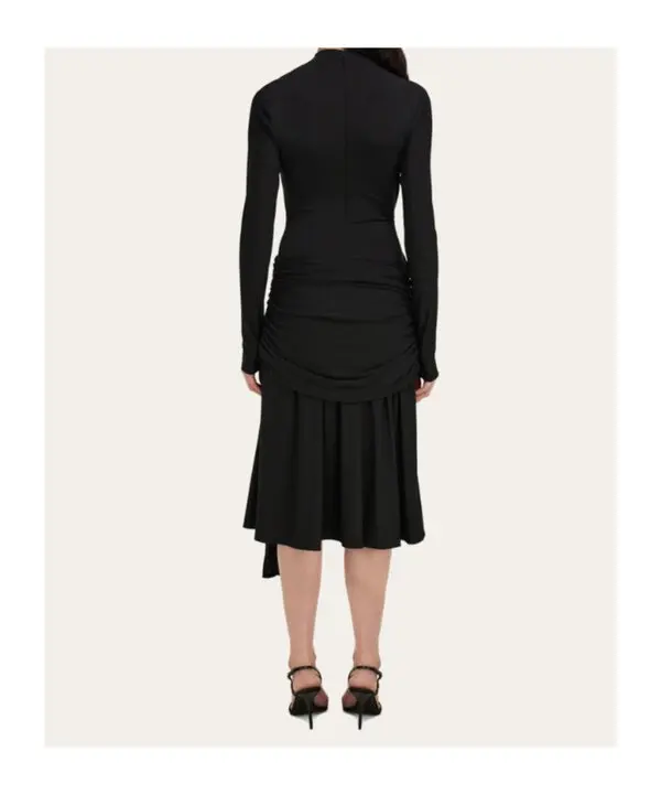 FERRAGAMO Viscose Dress With Gathered Waist - Black