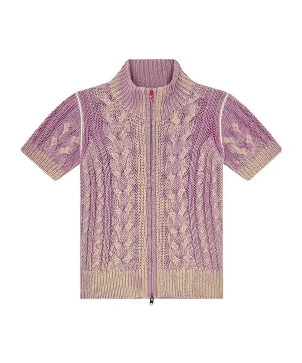DIESEL® Cable-knit Short-sleeve Cardigan - Beige/violet