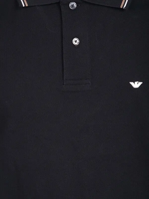 Emporio Armani Logo Embroidered Striped-trim Polo Shirt - Blue
