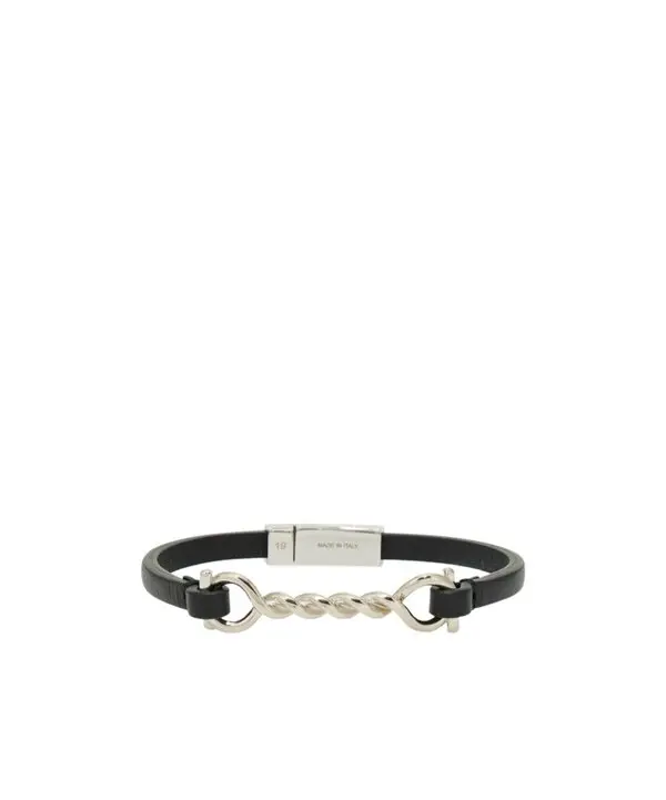 FERRAGAMO Gancini Leather Bracelet - Black