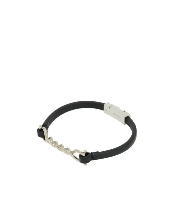 FERRAGAMO Gancini Leather Bracelet - Black