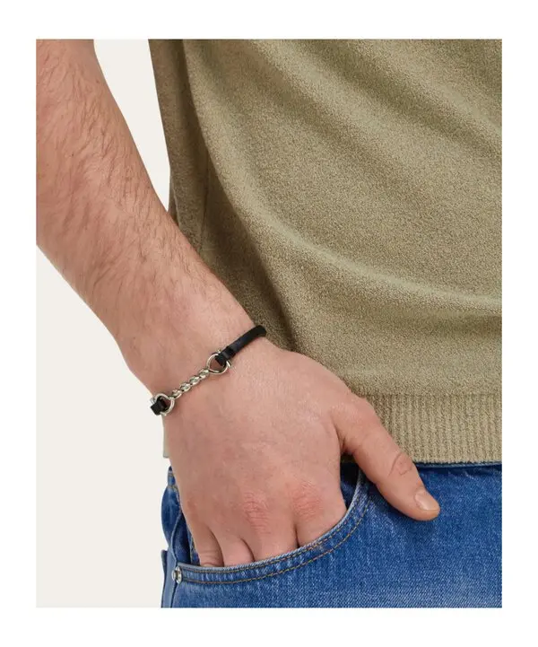 FERRAGAMO Gancini Leather Bracelet - Black