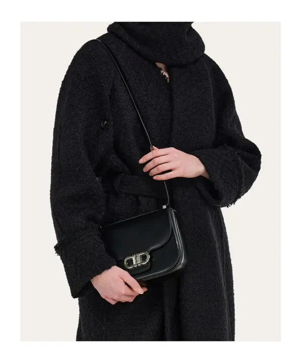 FERRAGAMO Double Gancini North-south Crossbody Bag - Black