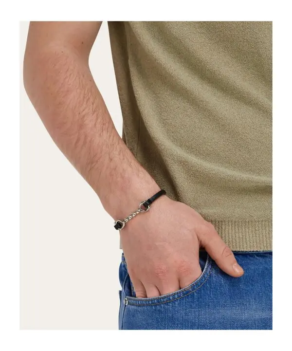 FERRAGAMO Gancini Leather Bracelet - Black