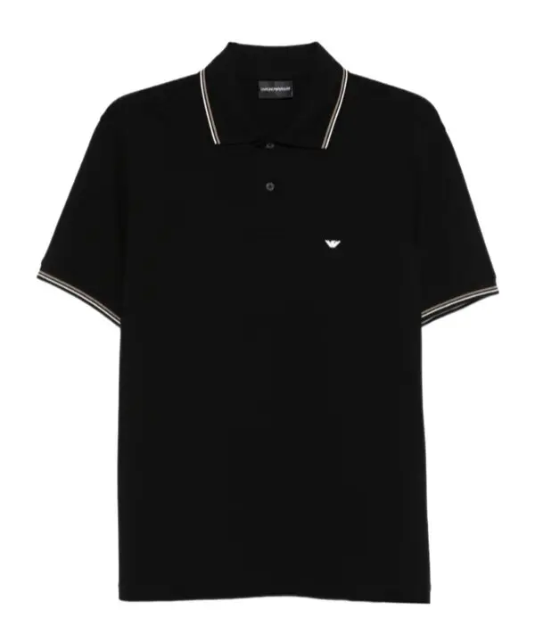Emporio Armani Logo Embroidered Striped-trim Polo Shirt - Black