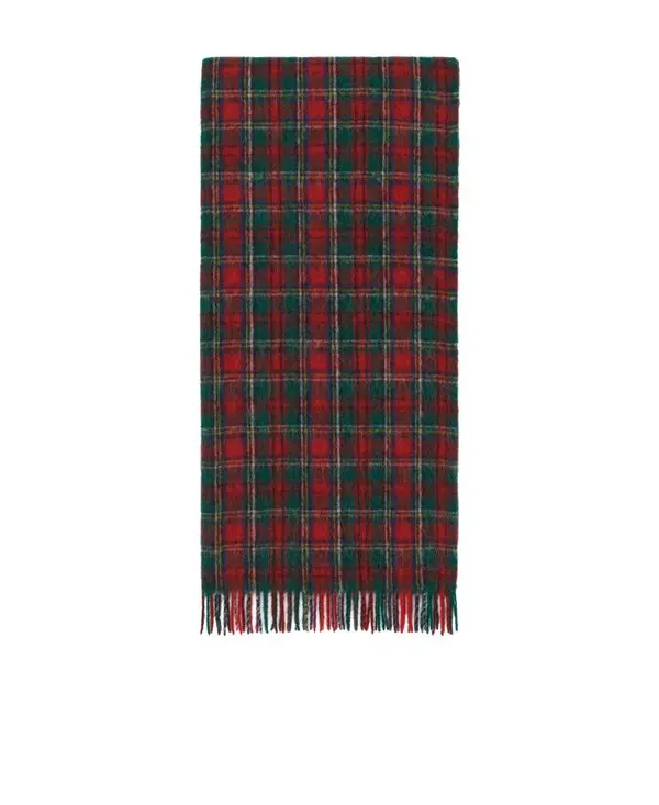 Saint Laurent Checked Knitted Fringed Scarf - Red