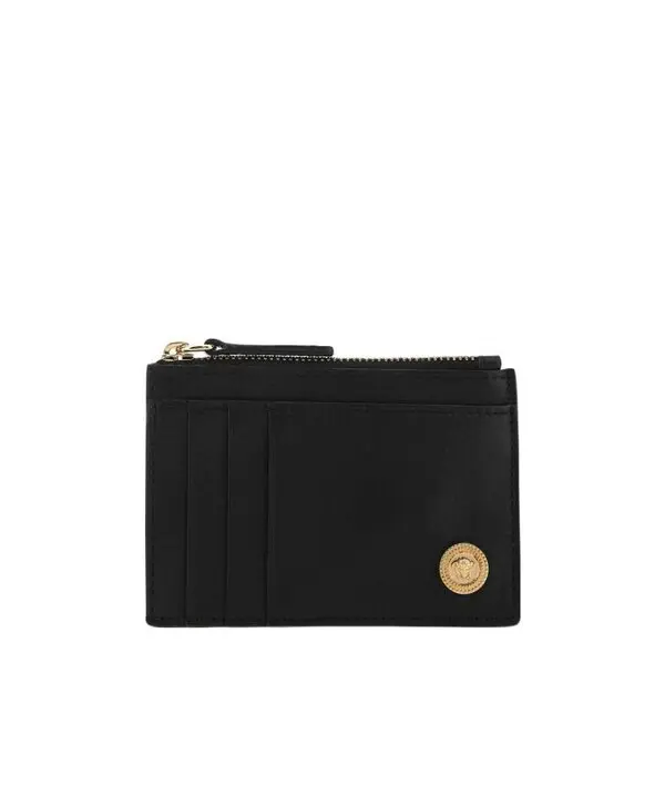 Versace Medusa Plaque Zipped Wallet - Black