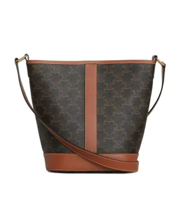 Celine Small Bucket Bag In Triomphe Canvas And Calfskin - Tan