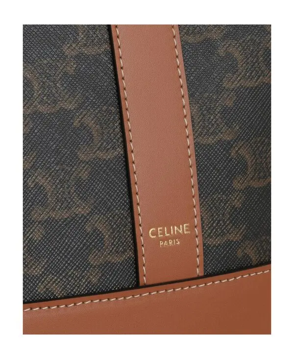 Celine Small Bucket Bag In Triomphe Canvas And Calfskin - Tan