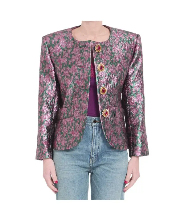 Saint Laurent Brocade Single-breasted Floral Patterned Jacket