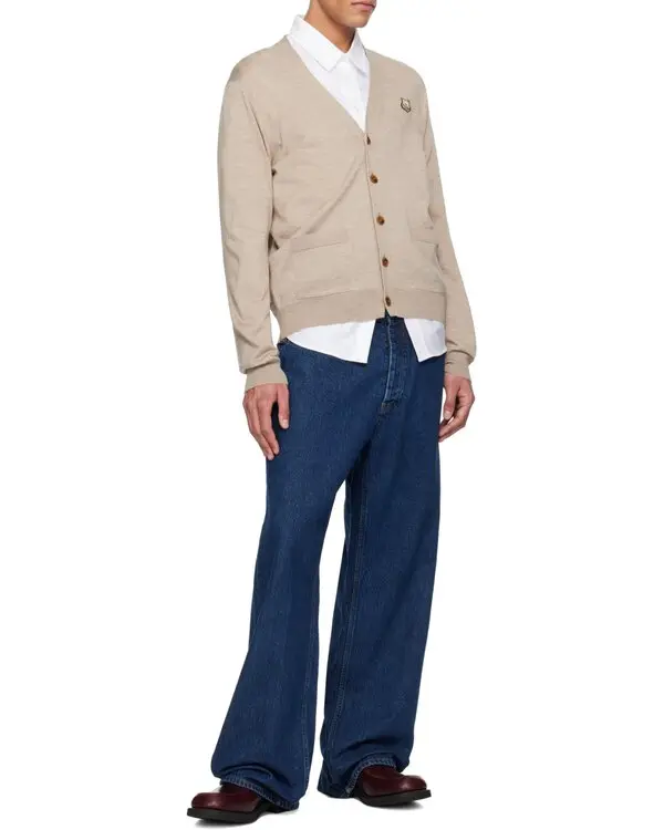 Maison Kitsuné V-neck Knitted Cardigan With Fox Head Patch - Marble