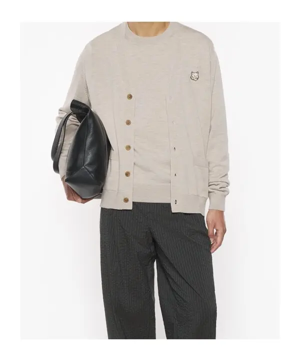 Maison Kitsuné V-neck Knitted Cardigan With Fox Head Patch - Marble