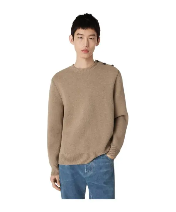 Bottega Veneta Compact Wool Sweater With Intrecciato Leather Buttons