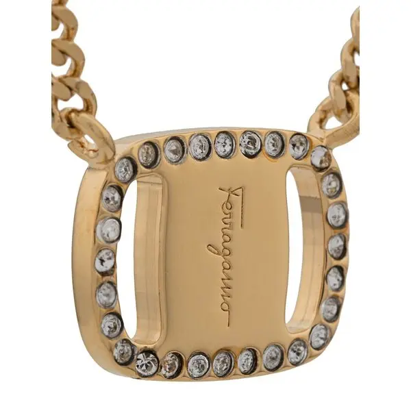 FERRAGAMO Vara Necklace With Crystal Embellished Logo Pendant