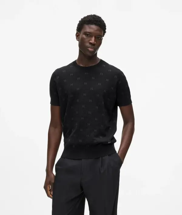 Karl Lagerfeld Monogram Knit Short-sleeve Sweater - Black
