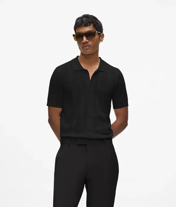 Karl Lagerfeld Short‑sleeved Knit Shirt - Black