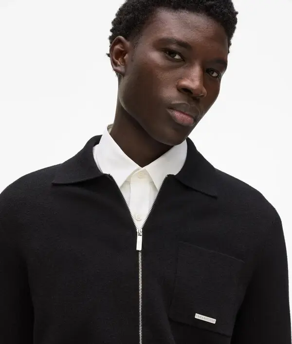 Karl Lagerfeld Knit Zip-up Jacket With Pointed Collar