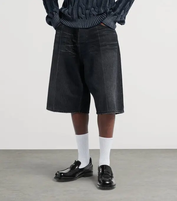 Balenciaga Baggy Distressed Denim Shorts - Black