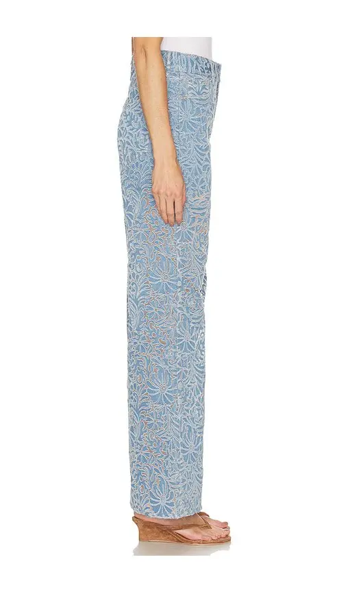 Veronica Beard Taylor High Rise Wide Leg Floral Burnout Denim
