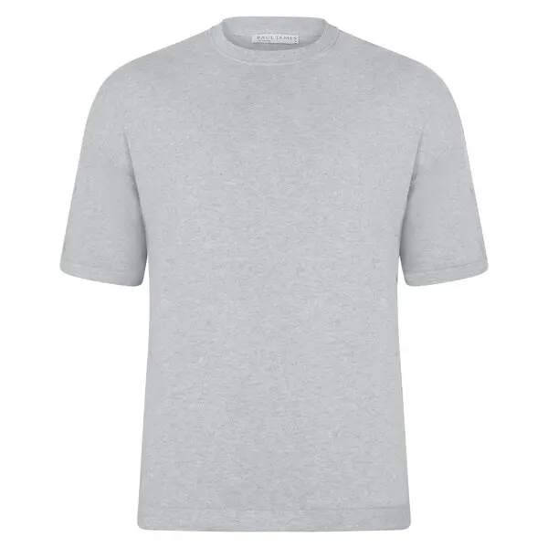 PAUL JAMES KNITWEAR Lightweight Cotton Ewann Oversized Knitted T-shirt Light - Grey